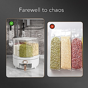 Rice Grain Storage Container, 360 Rotating Grain Storage, Clear Food Dispenser with Drainage Cup, Large Capacity Dry Food Storage Bin, Cereal Dispenser with Measuring Cylinder for Kitchen(Small Size)