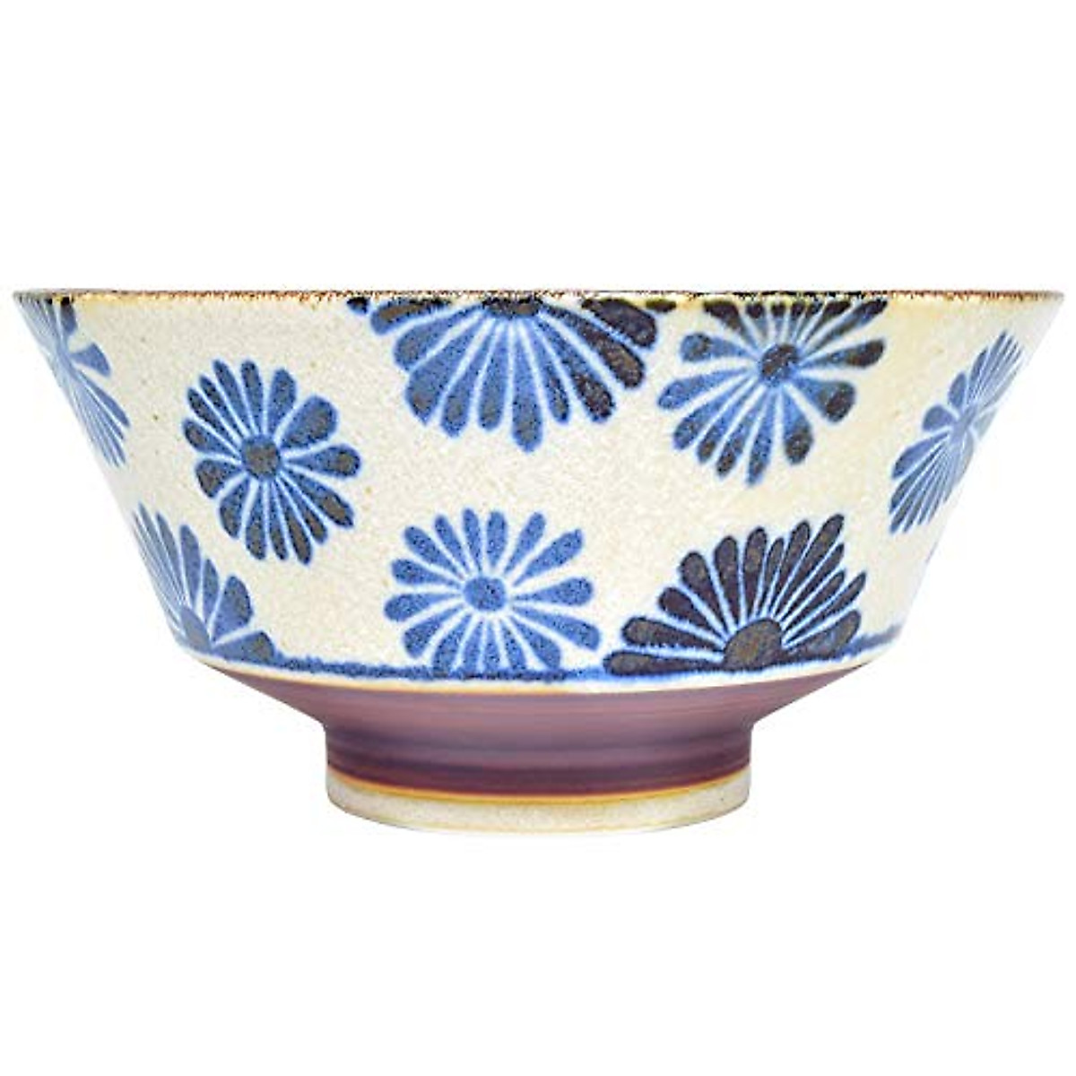 Mino Ware Japanese Ramen Bowl, Rice Noodle Soup Sarada Pasta, PAIKAJI Warp Donburi, 7.1 inch, Flower