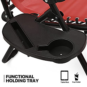 MoNiBloom 3PCS Leisure Chairs Table Set Outdoor Furniture Zero Gravity Chairs Recliner Adjustable Folding Lounger for Pool Patio Camping Yard Beach Vacation, 330lbs Capacity, Maroon