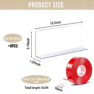 TourKing 8-Pack Toy Blocker with Strong Adhesive Traceless Tape,Gap Bumper for Under Furniture, 15.75" L x 3.15" H Under Couch Blocker Stop Things Or Pets Going to Under Furniture