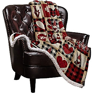 Sherpa Throw Blanket Red Buffalo Plaid,Soft Cozy Blankets Love Gnome Mother's Day,Romantic Thick Reversible Fleece Flannel Plush Microfiber Throws for Couch Bed Sofa Wedding