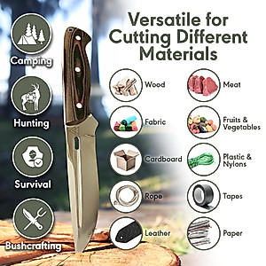 Bushcraft Knife with Sheath, 9.4" Fixed Blade Knife with 440C Hardened Stainless Steel Full Tang Survival Knife for Outdoor & Camping By Kratos - ZSF1