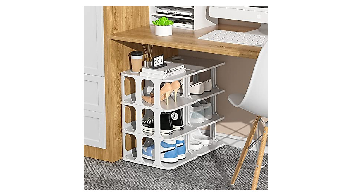 8-Tier White Shoe Rack Organizer - Space Saver & Durable