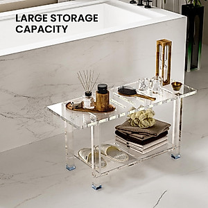 GOIOOIA Acrylic Shower Bench for Inside Shower 13.98" D X 36.02" W X 18.11" H, Heavy Duty (Hold Up to 400lbs) Bathroom Shower Stool with Storage Shelf, for Shaving Legs & Spa, Waterproof Non-Slip