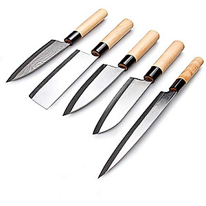 LIUZHANGYU Waterboss Sushi & Sashimi Chef’s Knives,Set of 5 Japanese Sushi Chef Knives - Sashimi-Santoku-Nakiri-Deba Knife,Ultra High Carbon Steel Blades