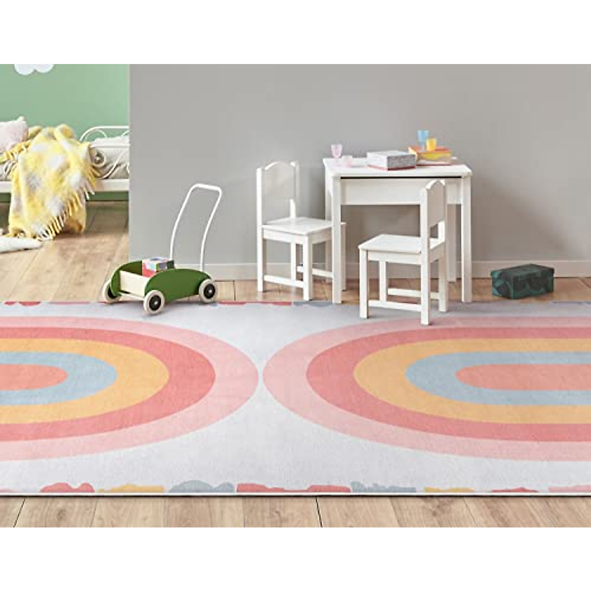 Well Woven Kids Rugs Crescent Rainbow 3'3" x 5' Multi Color Modern Printed Machine Washable Area Rug