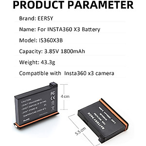 2 Pack Batteries fit for Insta360 X3 Camera, 3-Channel Battery Charger Station for Insta 360 X3