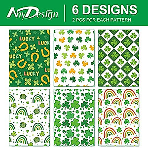 AnyDesign 12 Sheet St. Patrick's Day Wrapping Paper 6 Design Green Lucky Shamrock Rainbow Print Wrapping Paper Decorative Art Paper for Holiday Party Celebration, 19.7 x 27.6 Inch, Folded Flat