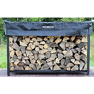 Woodhaven 6 Foot Black - Heavy Duty Made in the USA - Outdoor Cord Firewood Storage Log Rack With Seasoning Cover Set - Metal Firewood Rack With UV-Stable Powder Coat
