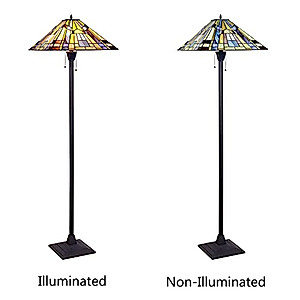 Chloe Lighting Kinsey Tiffany-Style Blackish Bronze 2-Light Mission Floor Lamp 18" Shade