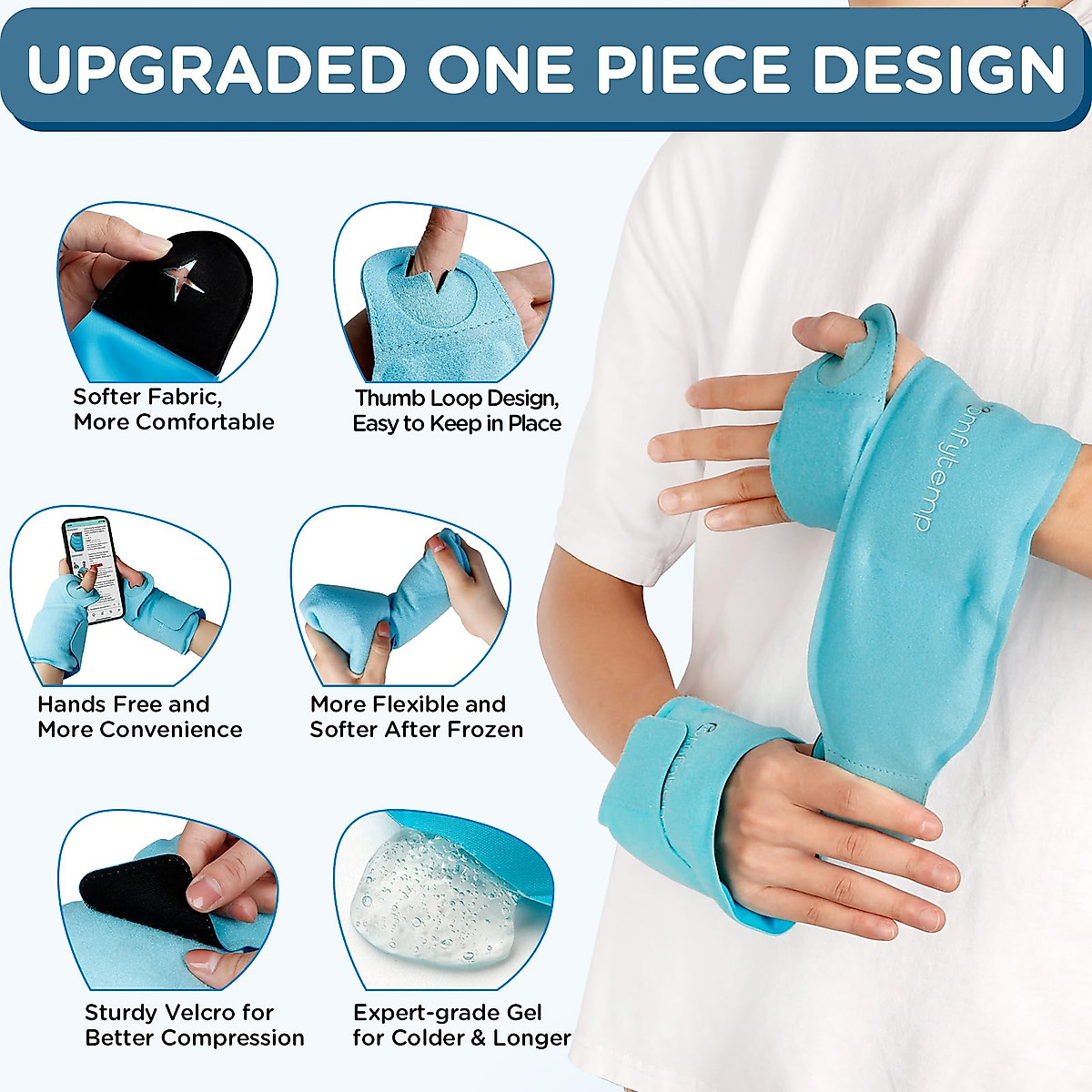 Comfytemp Wrist Ice Pack Wrap for Carpal Tunnel Relief, 2 Gel Packs, FSA HSA Eligible, Hot Cold Compression Brace for Hand Injuries Reusable, Achilles Tendonitis, Tenosynovitis, Men Women Surgery Gift