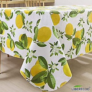 LIBERECOO Vinyl Tablecloth Flannel Backed Stain-Resistant PVC Table Cloth Waterproof Oil-Proof Wipeable Indoor/Outdoor Picnic, BBQ and Dining Table Cover (60 x 84 Inch, Lemon)