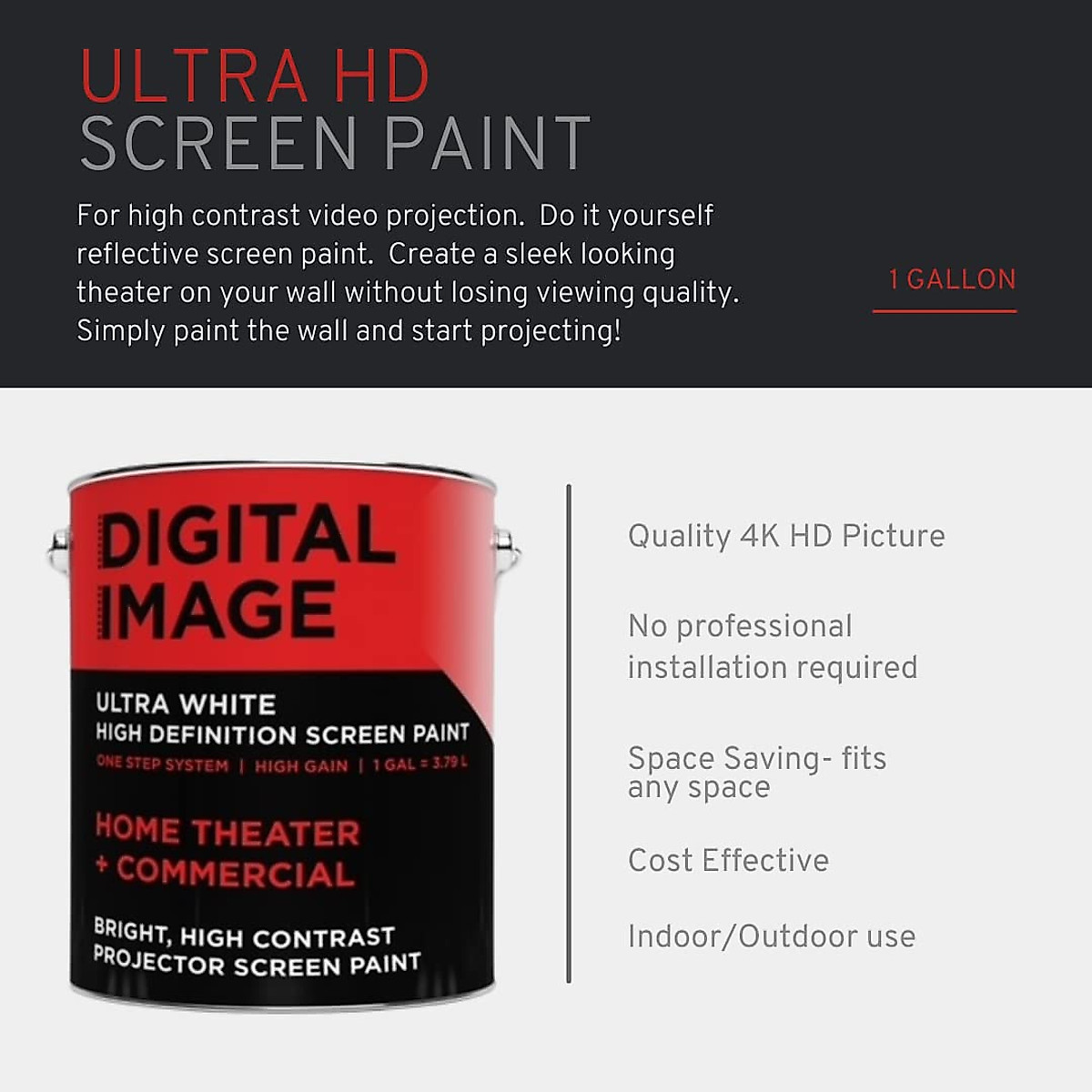 Projector Screen Paint - High Definition, 4K/8K, Ultra White - Gallon