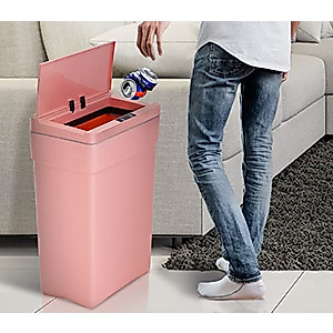 GINMAON 13 Gallon Trash Can Automatic Kitchen Trash Can, Plastic Large Capacity Garbage Can Bathroom Rubbish Can with Lid, Smart Trash Can Waste Bin for Narrow Space, Pink