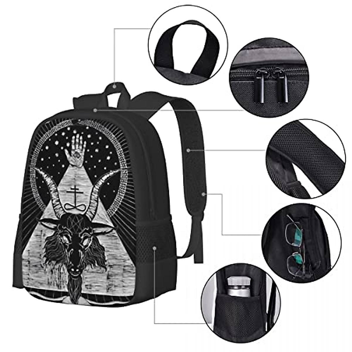 AMRANDOM Pentagram Demon Satanic Goat Head Travel Backpack For School Water Resistant Bookbag