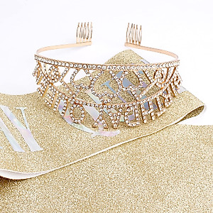 CAVETEE Birthday Queen Tiara and Sash- Birthday Tiara and Sash Birthday Party Favors Birthday Decorations for Women（Multi Color Letter）
