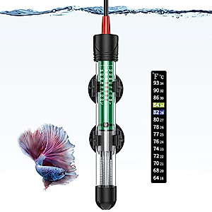 Uniclife Aquarium Heater 25W/50W/100W/200W Adjustable Submersible Heating Rod with Electronic Thermostat LED Indicator Light and Thermometer Sticker for Freshwater Marine Fish Tanks