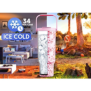 Meoky 40 oz Tumbler with Handle and Straw, Insulated Water Bottle, Stainless Steel Travel Mug, Keeps Cold for 34 Hours, 100% Leak Proof, Fits in Car Cup Holder (Fancy)