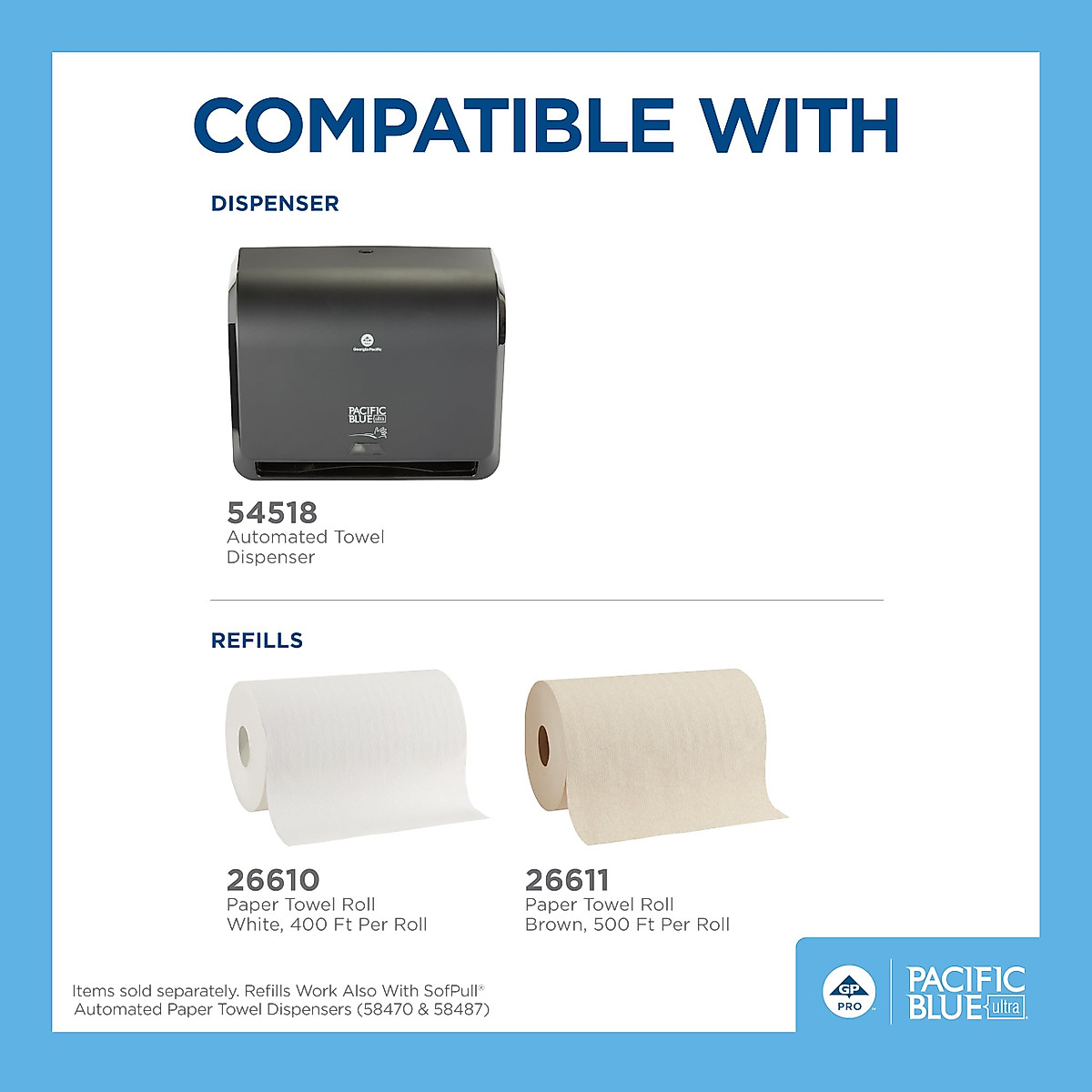 Pacific Blue Ultra 9” Paper Towel Roll (Previously Branded SofPull) by GP PRO (Georgia-Pacific), White, 26610, 400 Feet Per Roll, 6 Rolls Per Case