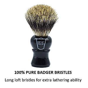 Parker, Long Loft 3-Band Pure Badger Bristle Shaving Brush with Ebony Handle - Brush Stand Included
