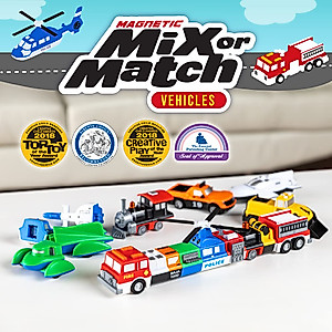 POPULAR PLAYTHINGS Mix or Match Vehicles Orange, Magnetic Toy Play Set, 21 Pieces