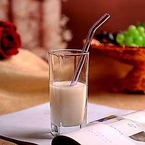 Reusable Glass Straws, 8mm Straight Bent Glass Drinking Straws, 4 Pcs Straws with Cleaning Brush, BPA Free Eco Friendly Glass Straws for Beverages, Shakes, Milk Tea, Juices, Cocktail (Pink)