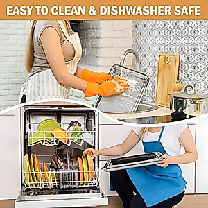 2 Piece Air Fryer Basket for Oven,Stainless Steel Oven Crisping Baskets & Tray Set 12.8 x 9.6 Inch, Air Fryer Basket Rack Oven for Non-Stick & Healthy Cooking (Sliver)