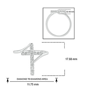 Cali Trove, Diamond Cross Ring for Women in 925 Sterling Silver, Women's Vertical Cross Ring with Bypass Band and Accented with Round White Diamonds, Silver Religious Ring