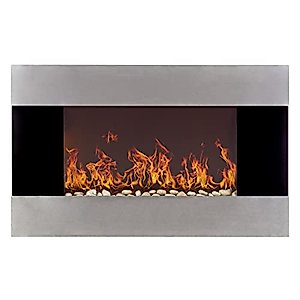 Northwest Electric Fireplace - 36 Inch Wall Mounted Fireplace Heater with Remote Control Adjustable LED Flame Brightness and Heat (Silver)