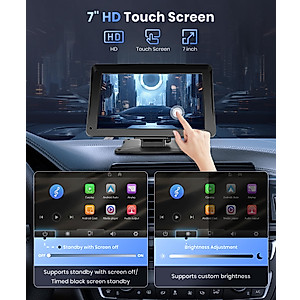 Podofo Portable Car Stereo Wireless Apple Carplay Android Auto,7 Inch Touch Screen Car Radio with Bluetooth Hands-Free/Mirror Link/Maps Navigation/Voice Control/TF Card/AUX,for Cars, Trucks, SUVs