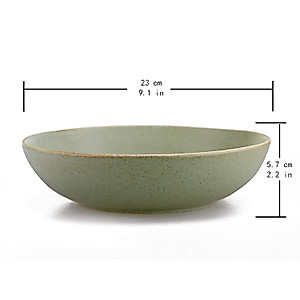 STAR MOON Pasta Bowls 30 Ounce Ceramic Large Serving Bowls Stoneware Retro Salad Bowls Bowls Irregular Shaped Speckled Microwave Dishwasher Safe, Set of 2 (Matt Jade)