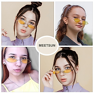 MEETSUN Vintage 90s Small Oval Sunglasses For Women Men Metal Frames Designer Gothic Glasses(C39-Sliver-Yellow)