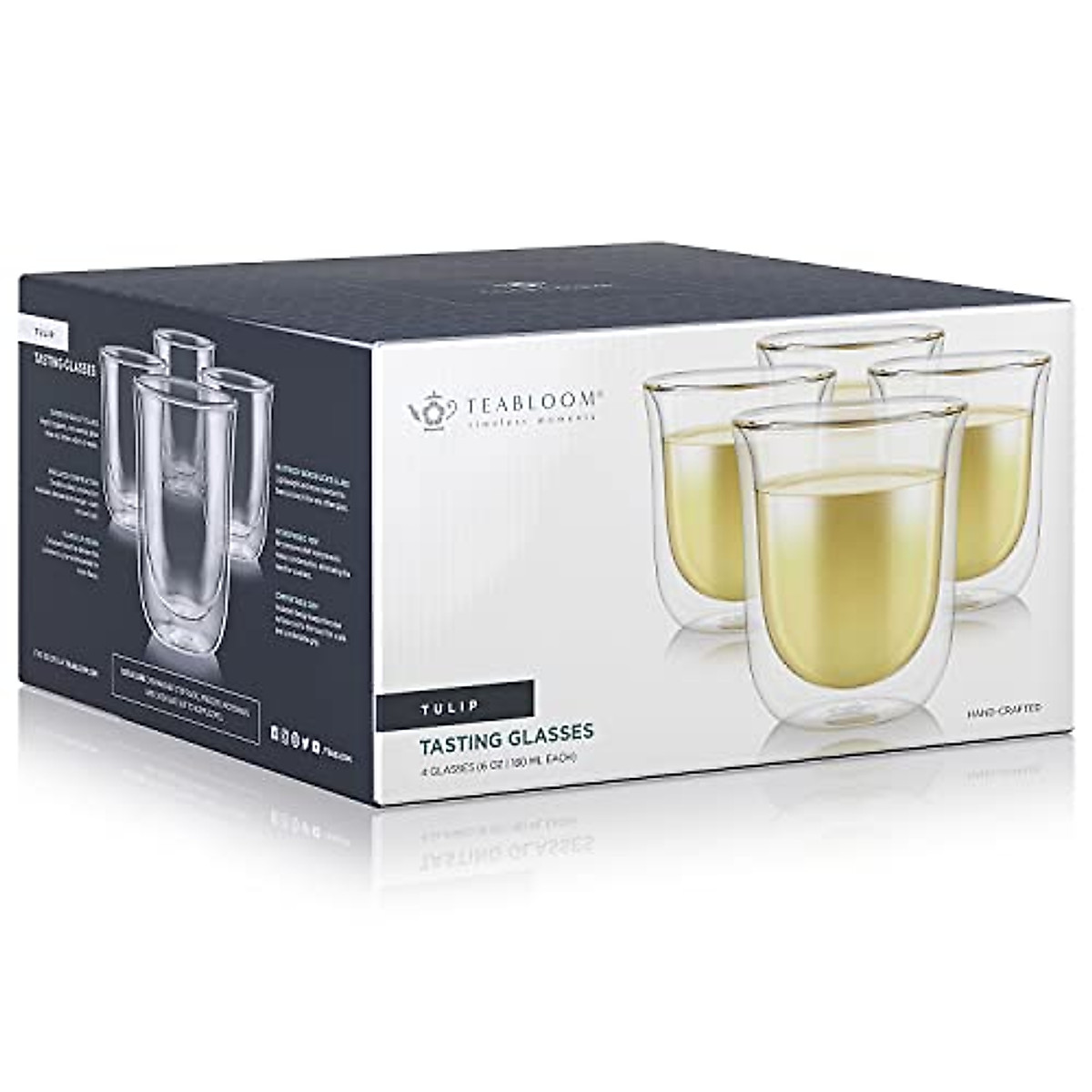 Teabloom Tulip Insulated Glasses for Tea, Espresso and Other Beverages - Double Walled Heatproof Glass Maintains Drinks Hot/Cold, 6 oz (Set of Four)