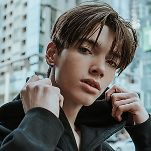 Ritach Stainless Steel Hoop Earrings for Men Blue CZ