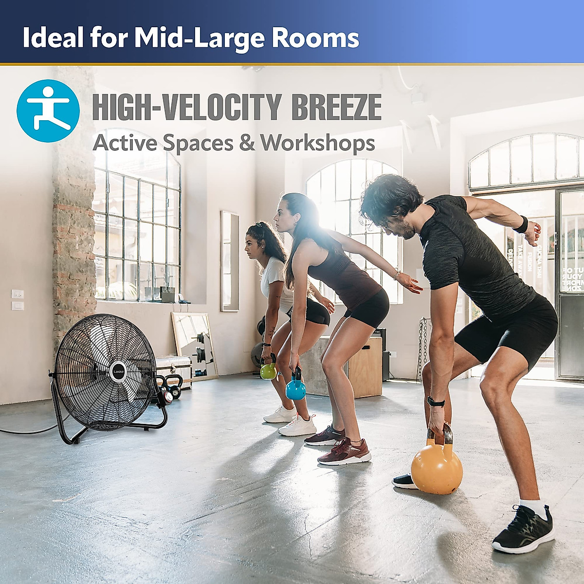 Lasko High Velocity Floor Fan with Wall mount Option, 3 Powerful Speeds, Pivoting Fan Head for Home, Garage, Attic, 20", Black, 2264QM