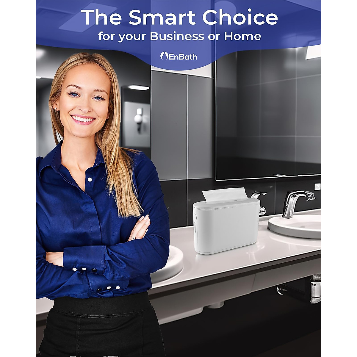 EnBath Countertop Paper Towel Dispenser (White)/Multifold Paper Towel Holder, Non-Slip, Durable ABS, Stylish Design for Bathroom and Kitchen