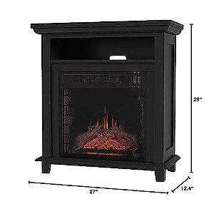 29-Inch Tall Electric Fireplace TV Stand – Freestanding Entertainment Console with Shelf, Faux Logs and LED Flames by Northwest (Black)