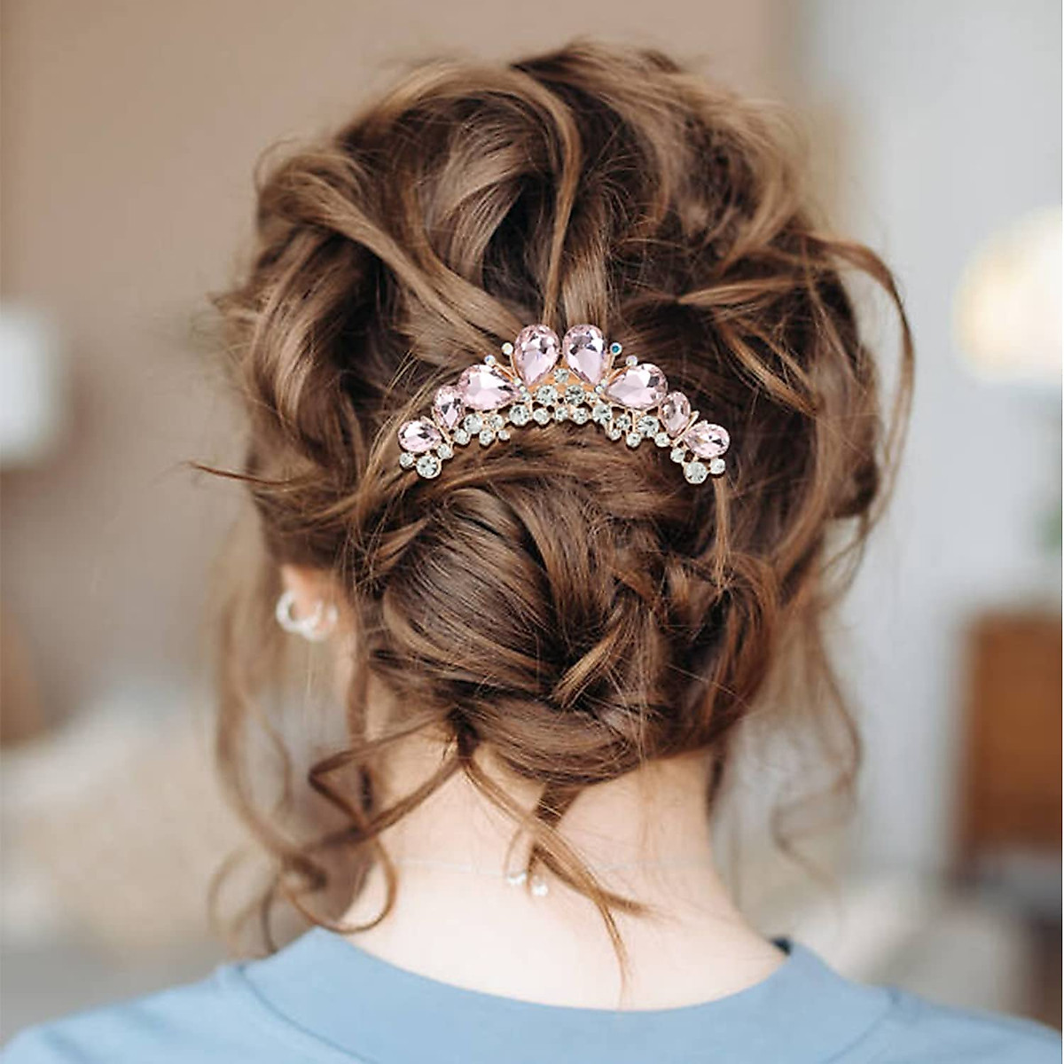 inSowni 4 Pack Luxury Glitter Sparkly Gems Crystal Rhinestones Pearl Metal Hair Side Combs Slides with Long Teeth Bun Chignon Updo Hairpins Barrettes Hair Clips Accessories for Women Girls