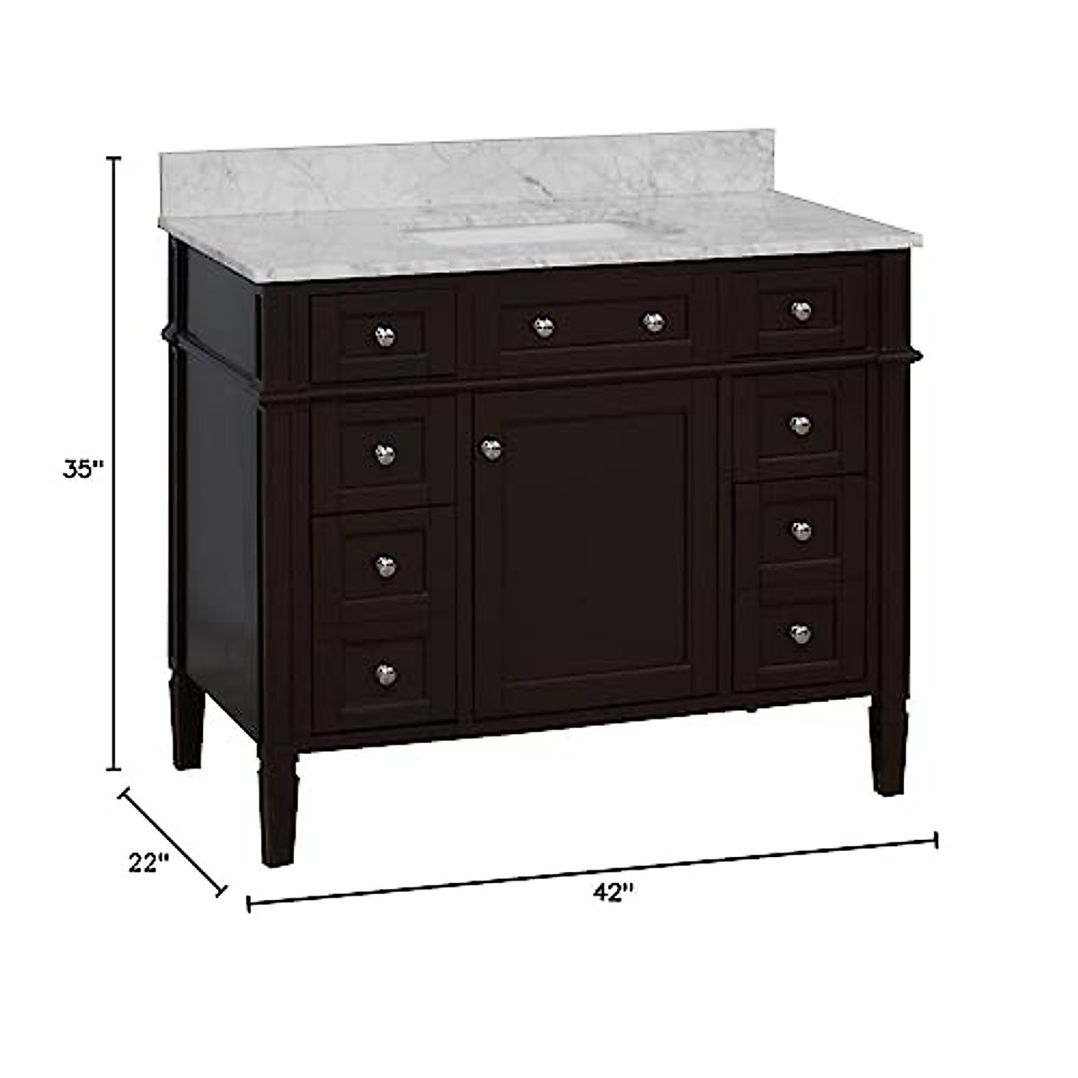 Hailey 42-inch Bathroom Vanity (Carrara/Chocolate): Includes Chocolate Cabinet with Authentic Italian Carrara Marble Countertop and White Ceramic Sink