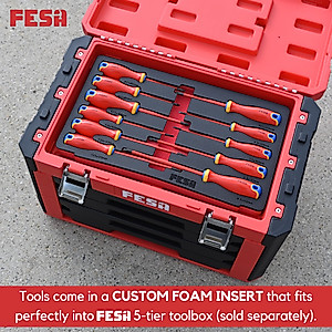 FESA Electrician Insulated Screwdriver Set - 1000V 11-Piece Professional Electrician Screwdriver Set with Magnetic S2 Steel Tips - Pozidriv, Phillips, Flathead or Slotted & Torx - Insulated Tools