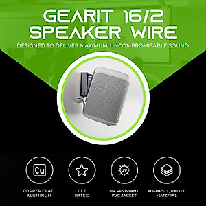 GearIT 16/2 Speaker Wire (100 Feet) 16 Gauge (Copper Clad Aluminum) - Fire Safety in Wall Rated Audio Speaker Wire Cable / CL2 Rated / 2 Conductors - CCA, 100ft