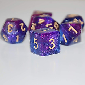 DND Dice 7Pieces, Cosmic Purple Blue Mixed Polyhedral DND Dice for RPG MTG Table Game Dice
