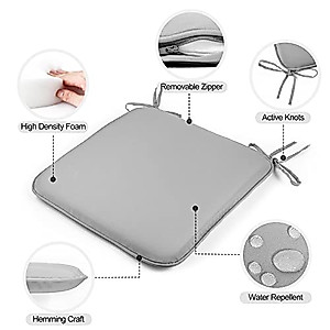 GUEGLSA Outdoor Indoor Waterproof Seat Cushions,16x16 Inches Patio Chair Cushion with Ties,Machine Washable Seat Pad for Home Garden Furniture,Set of 2,Grey
