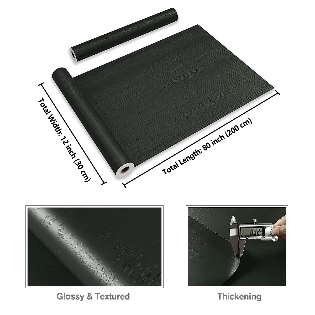 CRE8TIVE Dark Green Wood Contact Paper for Cabinets Faux Wood Wallpaper Peel and Stick Wood Grain Contact Paper Self Adhesive Removable Wood Vinyl Wrap for Bedroom Countertops Lockers Shelves 12"x80"