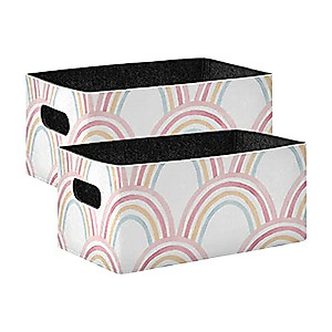Qilmy Cartoon Rainbow Storage Bin for Shelves Sturdy Storage Baskets Set of 2 Decorative Storage Bins Organization with Handles for Shelves,Closet,Nursery,Book,Toy