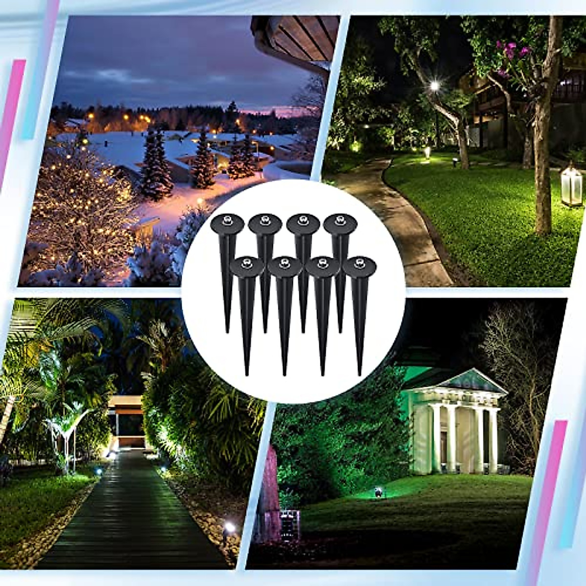 Zhengmy 8 Packs Threaded Spike Flood Light Ground Stake Metal Replacement Stakes for Solar Lights Outdoor LED Solar Light Stakes with 8 Hex Screws for Gardens Yard Path Lawn 6.3 Inches