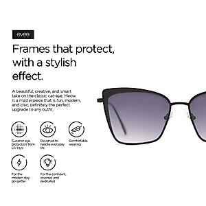 EVEE Cat Eye Sunglasses For Women with Reflective Lenses and Metal Frame - Black Cat Eye Sunglasses - (Meow)