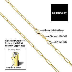 Solid 14k Yellow Gold Filled Paperclip Chain Bracelet for Women (3.1 mm, 7.5 inch)