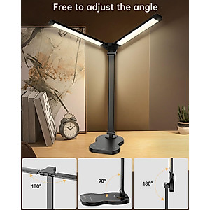 LED Double Head Desk Lamp for Home Office with Adjustable Swing Arms and Dimmable Touch Control LED Desk Light USB Power and Multi-Color Illumination for Home Office and Study
