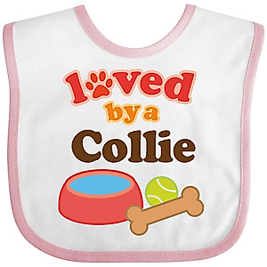 inktastic Scotch Collie Rough Collie Dog Baby Bib White and Pink 3dfa3